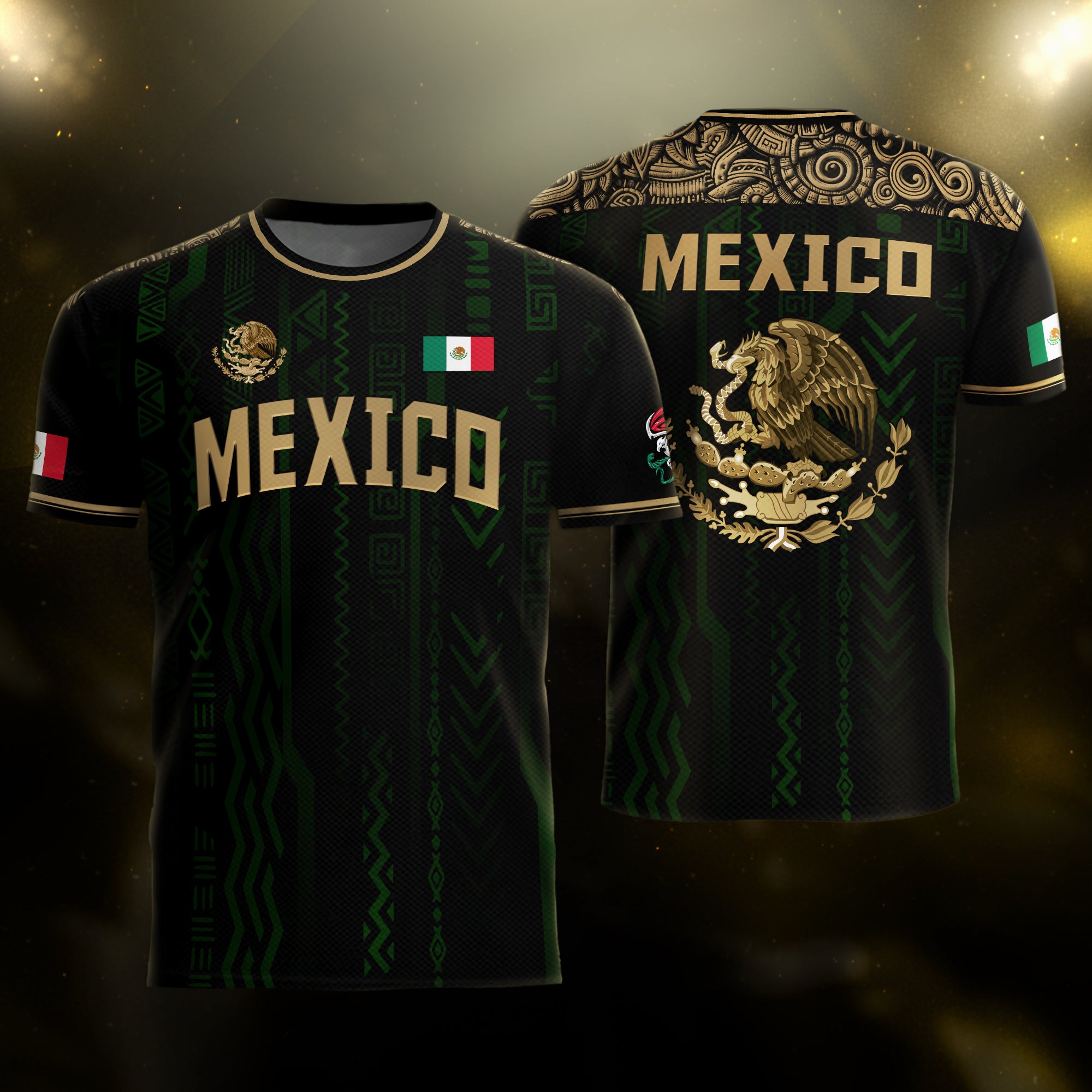 Mexico Soccer Jersey Black & Gold Aztec Design – Grit Son Sport
