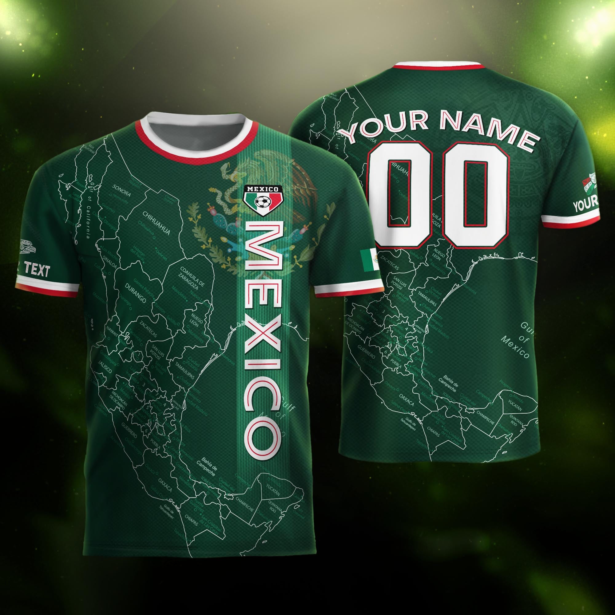Custom Mexico Green Soccer Jersey with Flag Accents and Map Heritage D ...