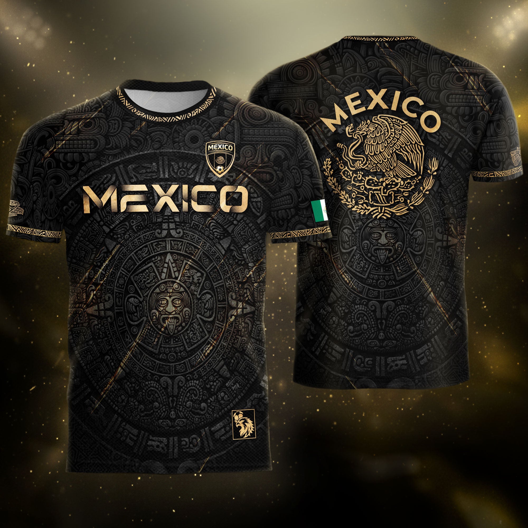 Mexico Black Gold Aztec Calendar Eagle Heritage National Football Socc ...